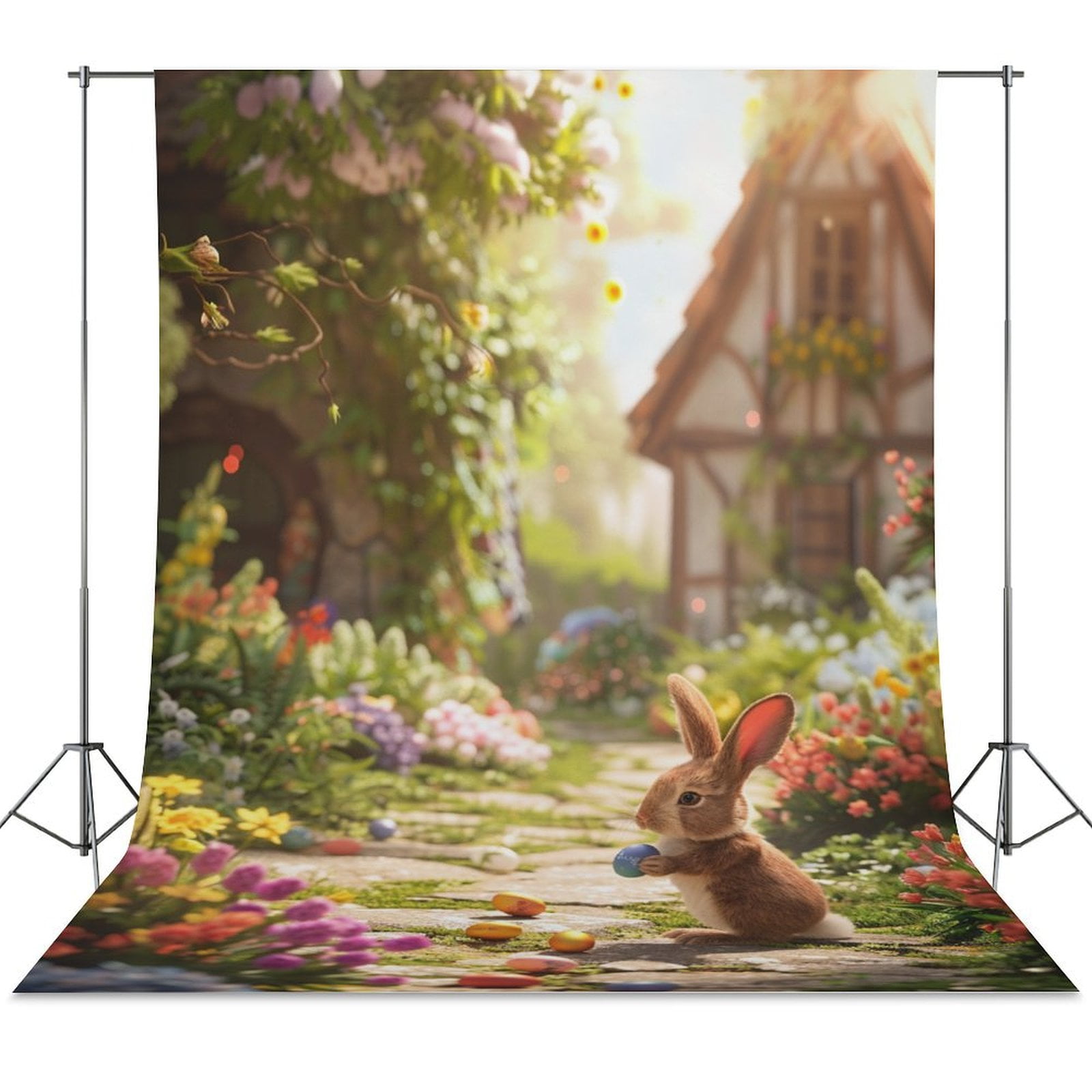 Easter Bunnies Rabbits Spring Wall Backdrop Background Floral Backdrops ...