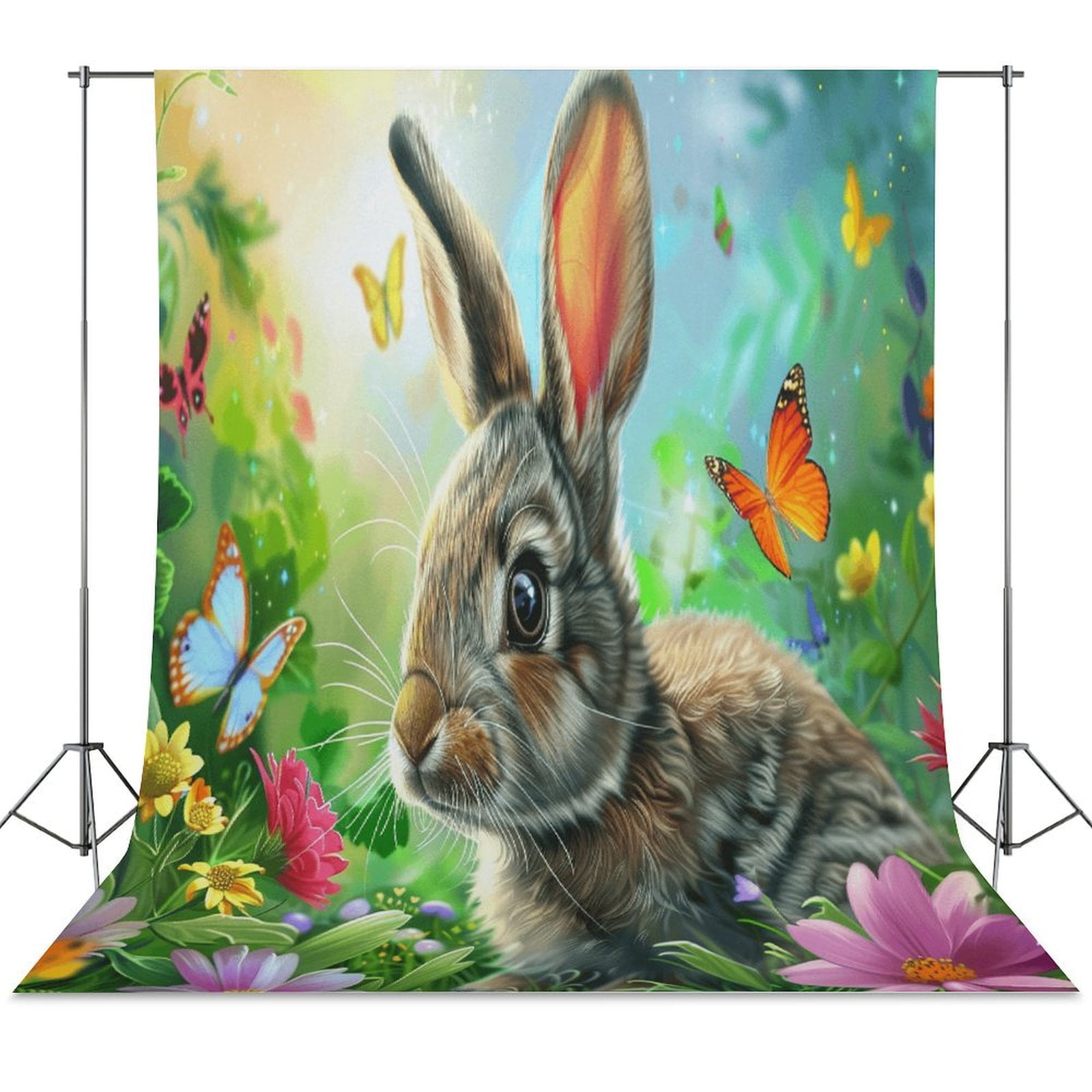 Easter Bunnies Rabbits Spring Wall Backdrop Background Floral Backdrops ...