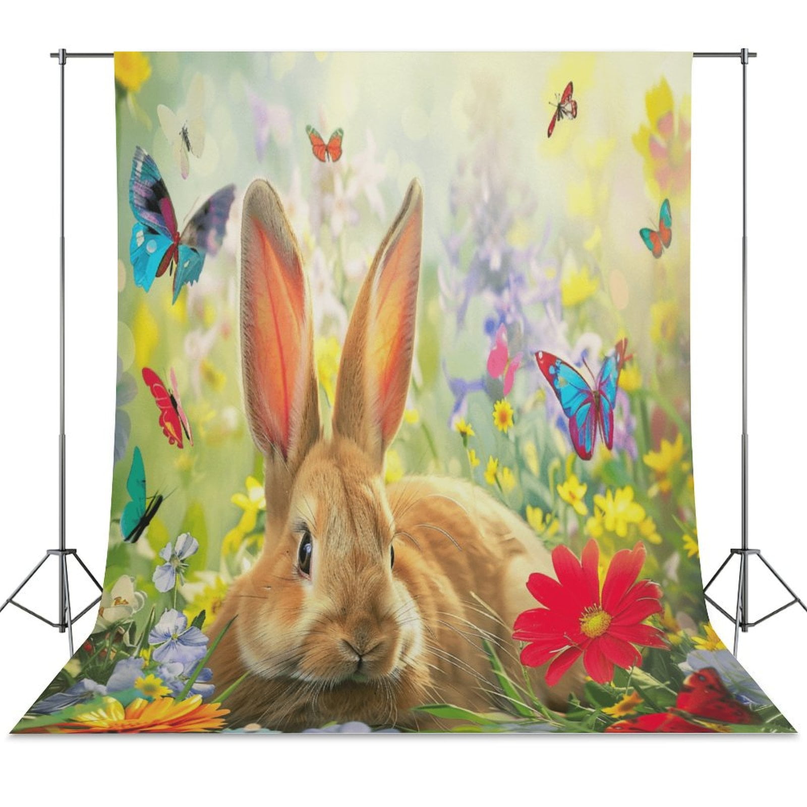 Easter Bunnies Rabbits Spring Wall Backdrop Background Floral Backdrops ...