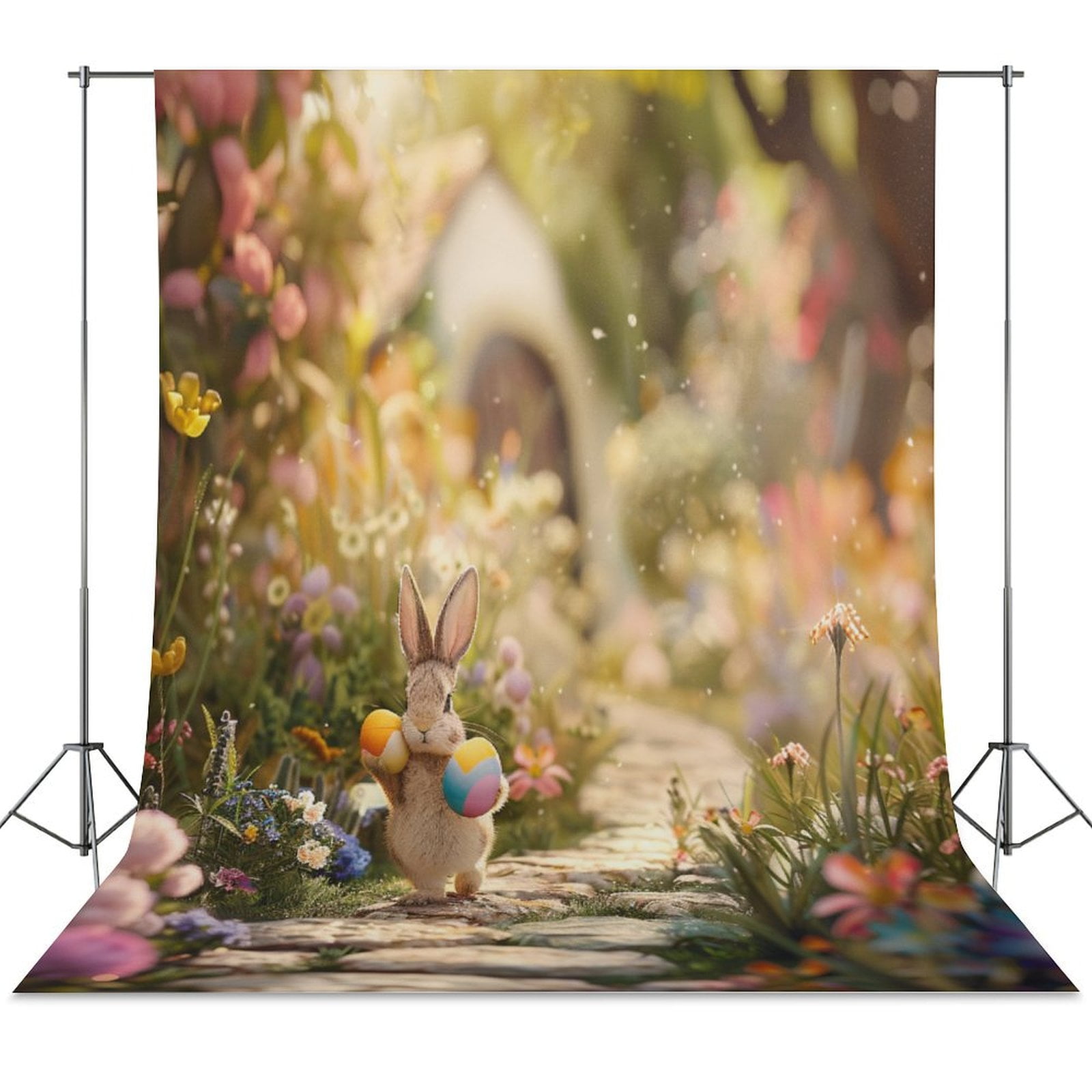 Easter Bunnies Rabbits Spring Wall Backdrop Background Floral Backdrops ...