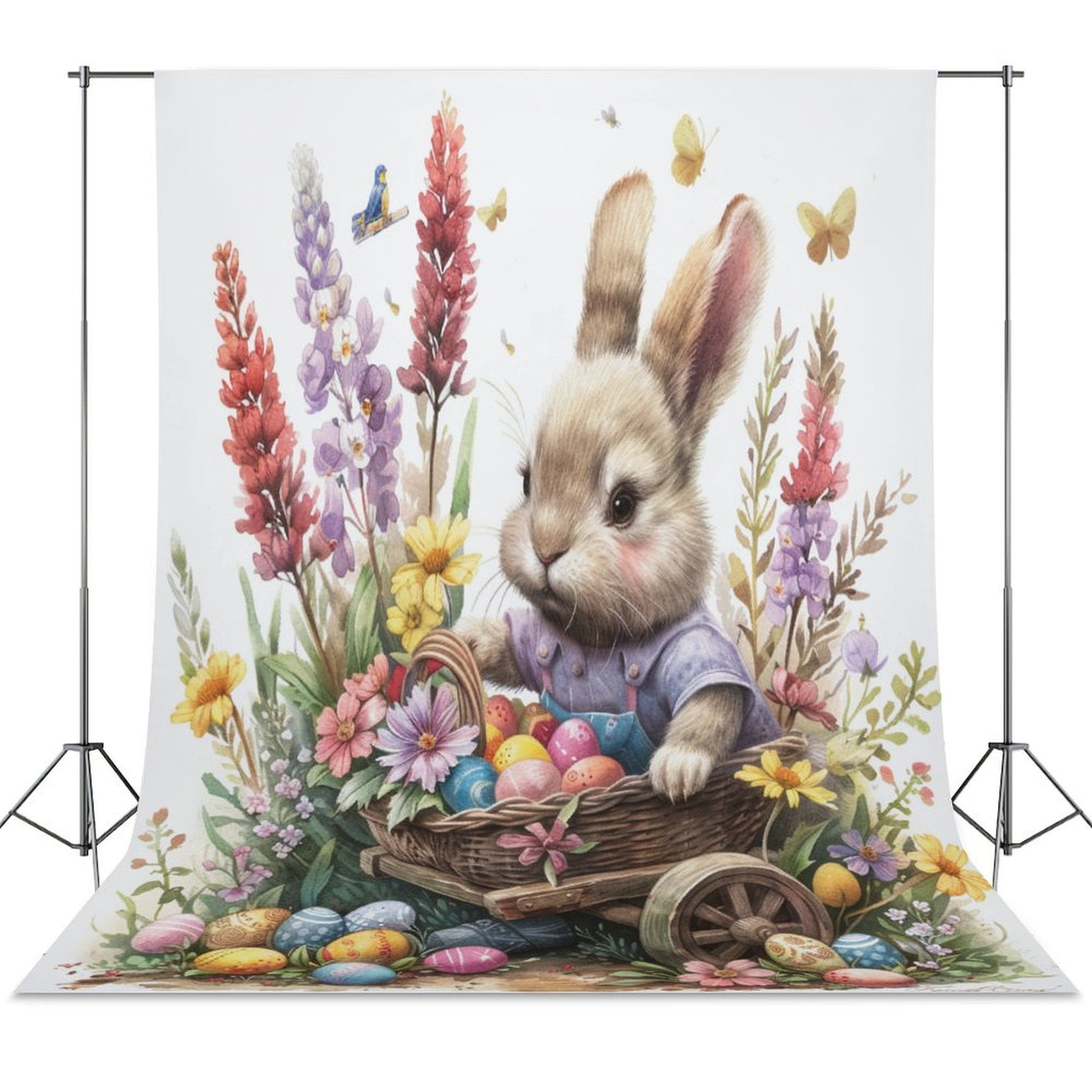 Easter Bunnies Rabbits Spring Wall Backdrop Background Floral Backdrops ...