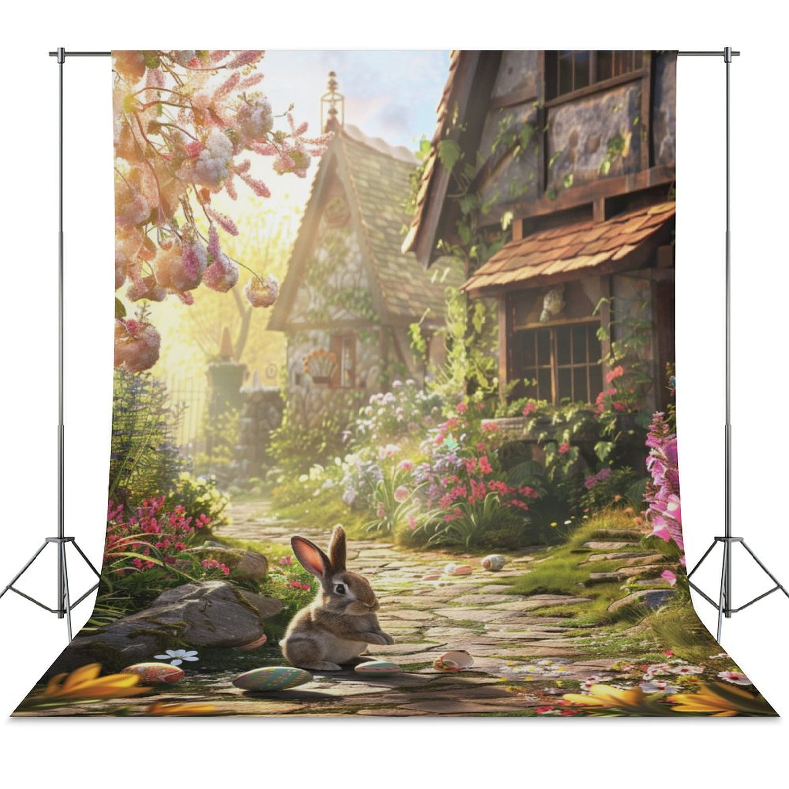 Easter Bunnies Rabbits Spring Wall Backdrop Background Floral Backdrops ...