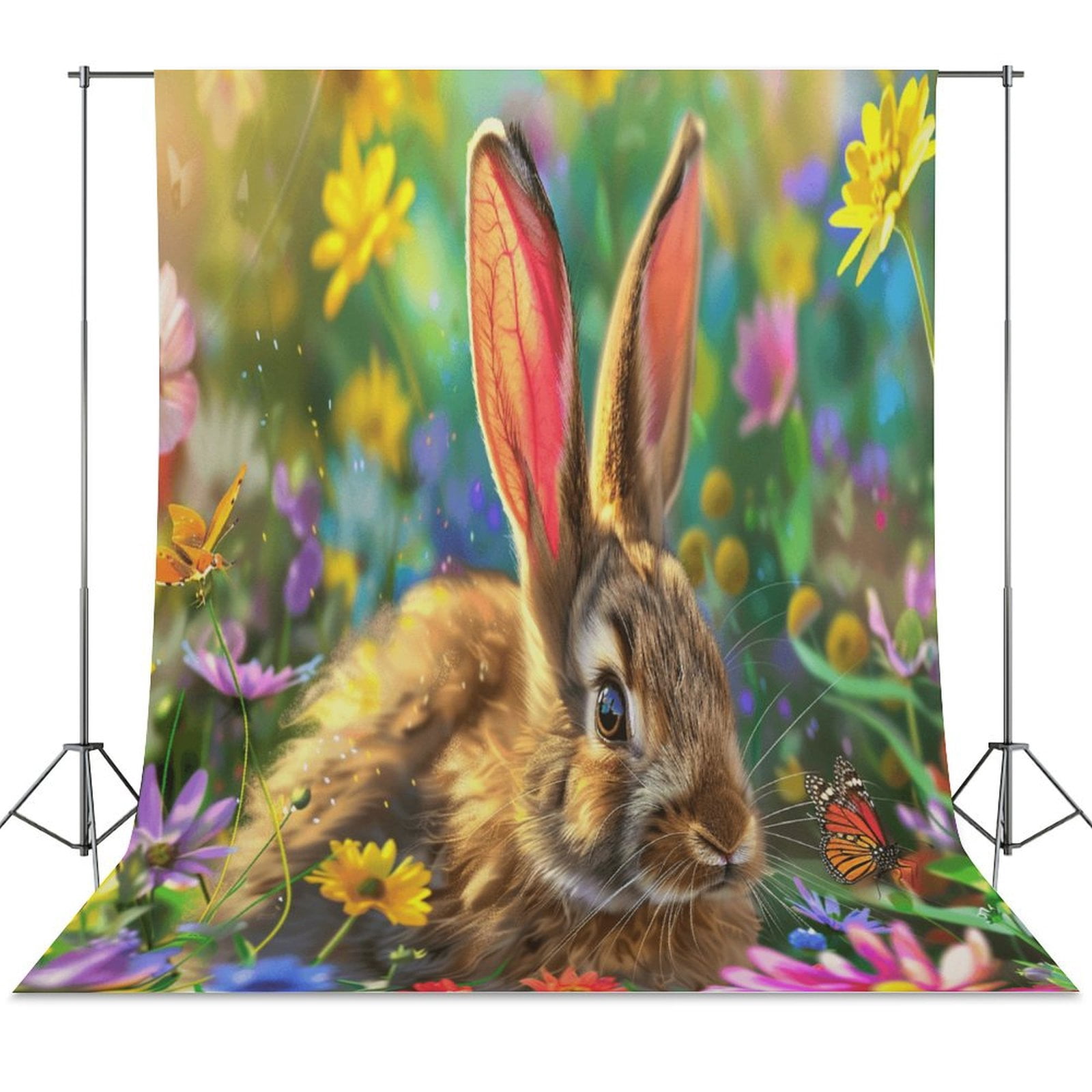 Easter Bunnies Rabbits Spring Wall Backdrop Background Floral Backdrops ...