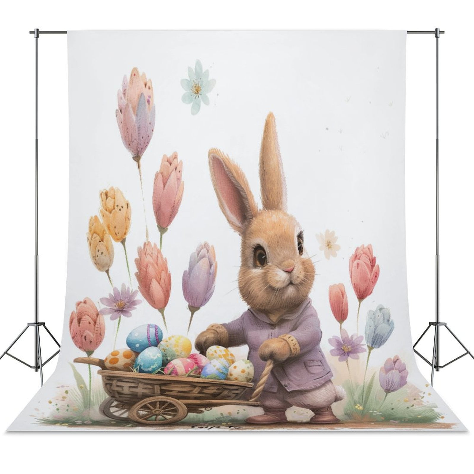 Easter Bunnies Rabbits Spring Wall Backdrop Background Floral Backdrops ...