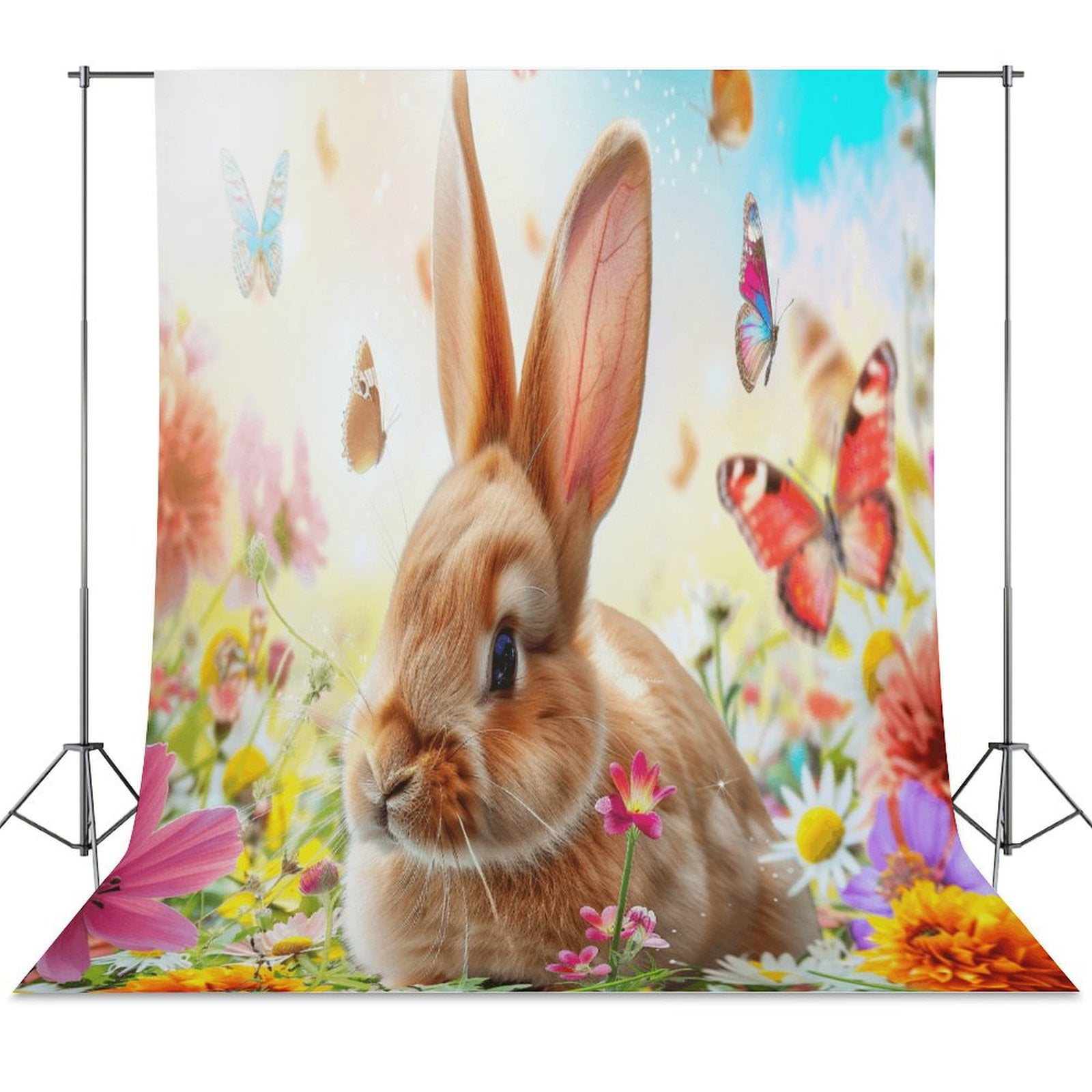 Easter Bunnies Rabbits Spring Wall Backdrop Background Floral Backdrops ...