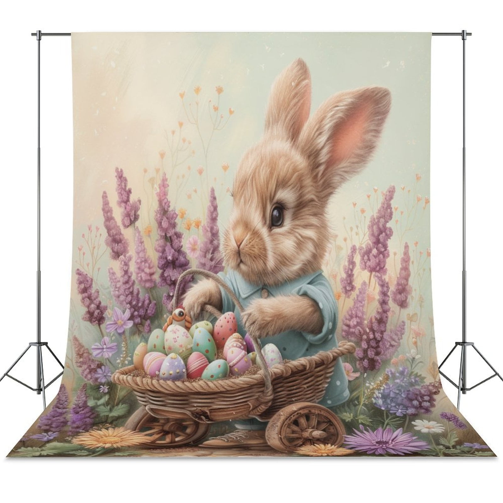 Easter Bunnies Rabbits Spring Wall Backdrop Background Floral Backdrops ...