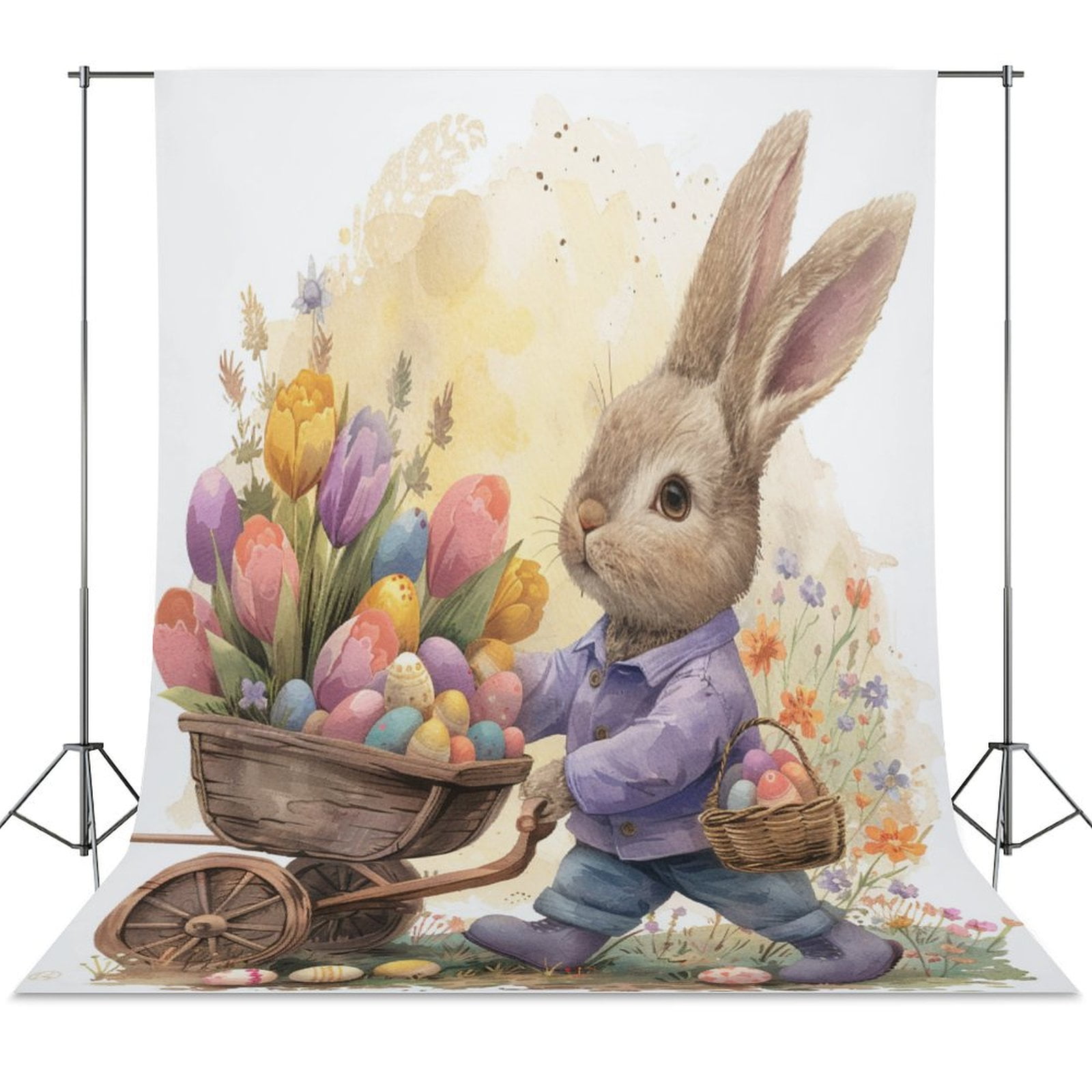 Easter Bunnies Rabbits Spring Wall Backdrop Background Floral Backdrops ...