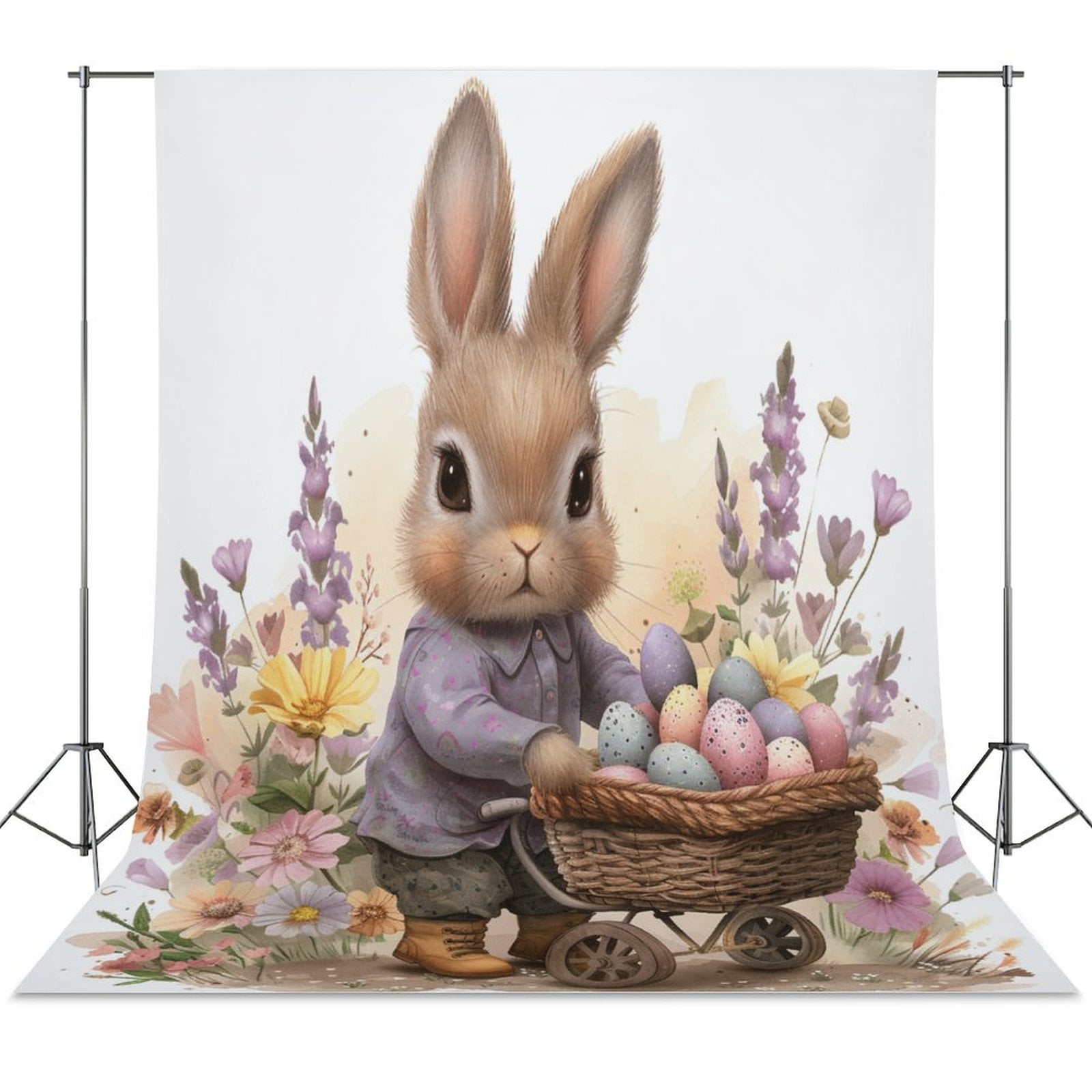 Easter Bunnies Rabbits Spring Wall Backdrop Background Floral Backdrops ...