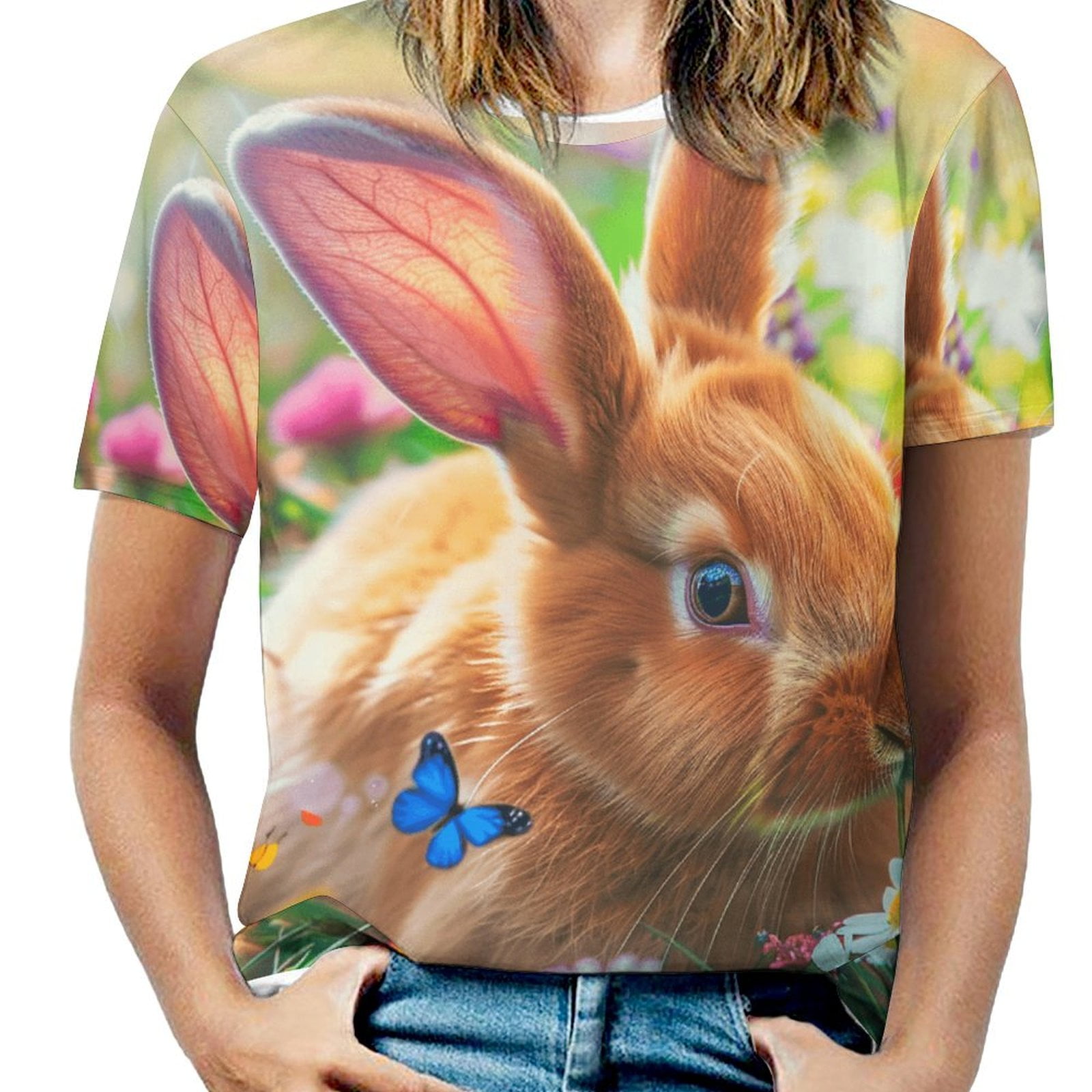 Easter Bunnies Rabbits T Shirts Basic T-Shirt Short Sleeve Ladies Tee ...