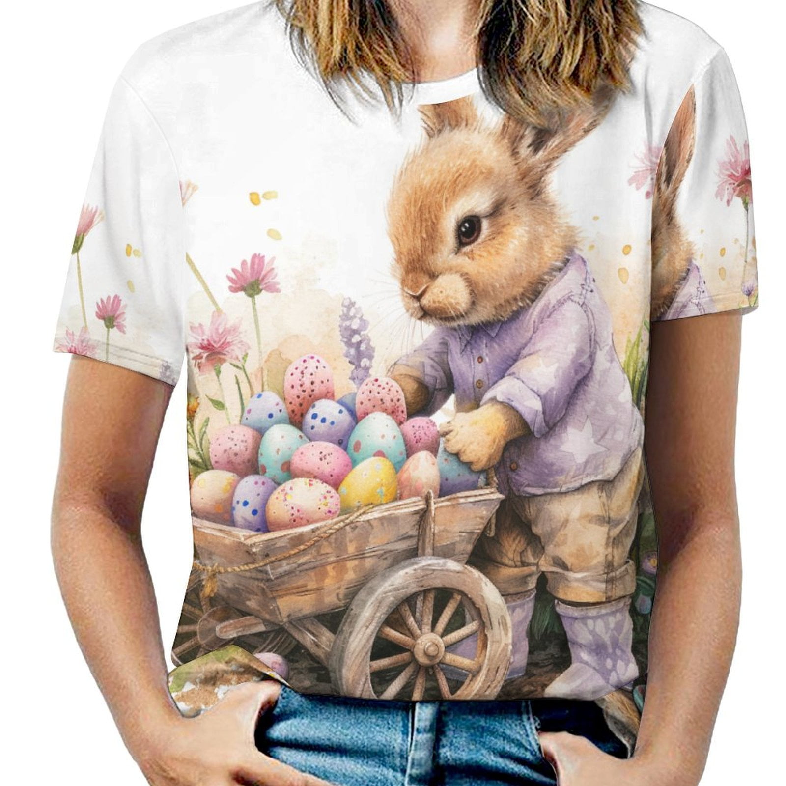 Easter Bunnies Rabbits T Shirts Basic T-Shirt Short Sleeve Ladies Tee Shirt Summer Graphic ...