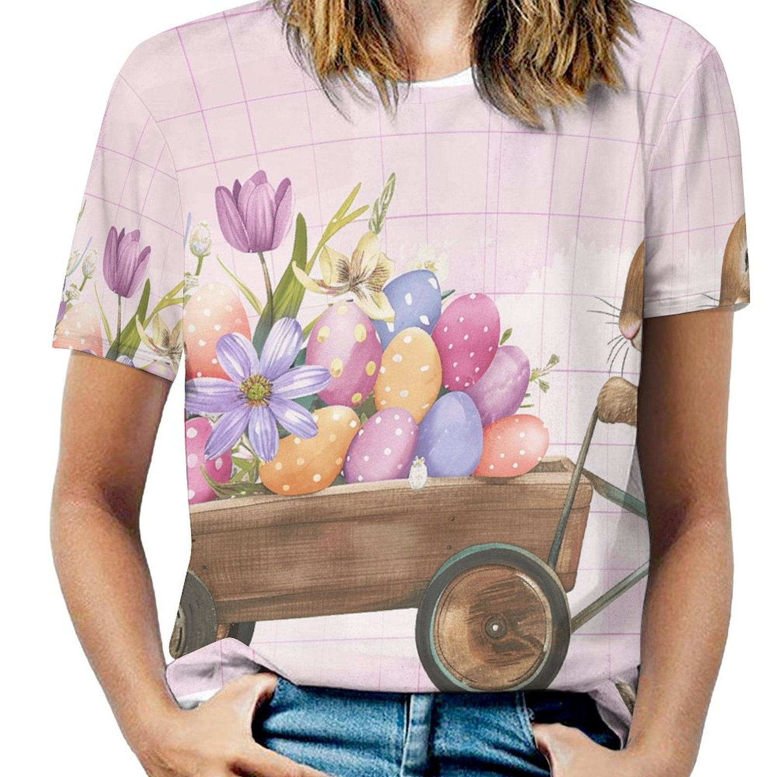 Easter Bunnies Rabbits T Shirts Basic T-Shirt Short Sleeve Ladies Tee ...