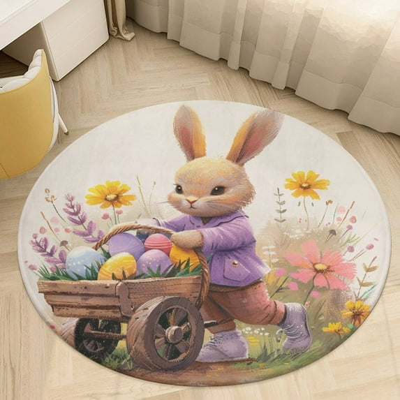 Easter Bunnies Rabbits Washable Round Rug -Circle Area Rugs for Nursery ...