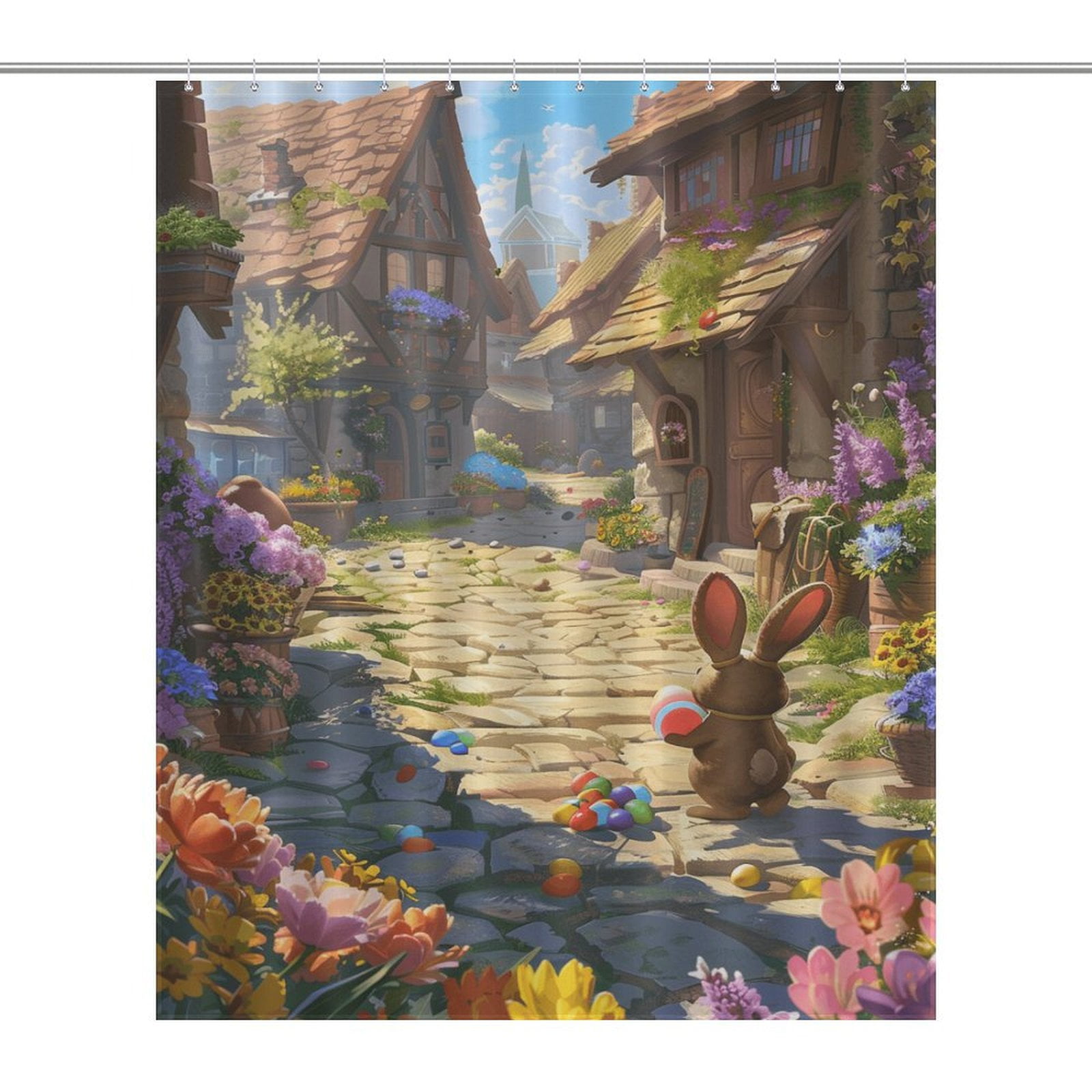 Easter Bunnies Rabbits Waterproof Polyester Quick-Drying Shower Curtain ...