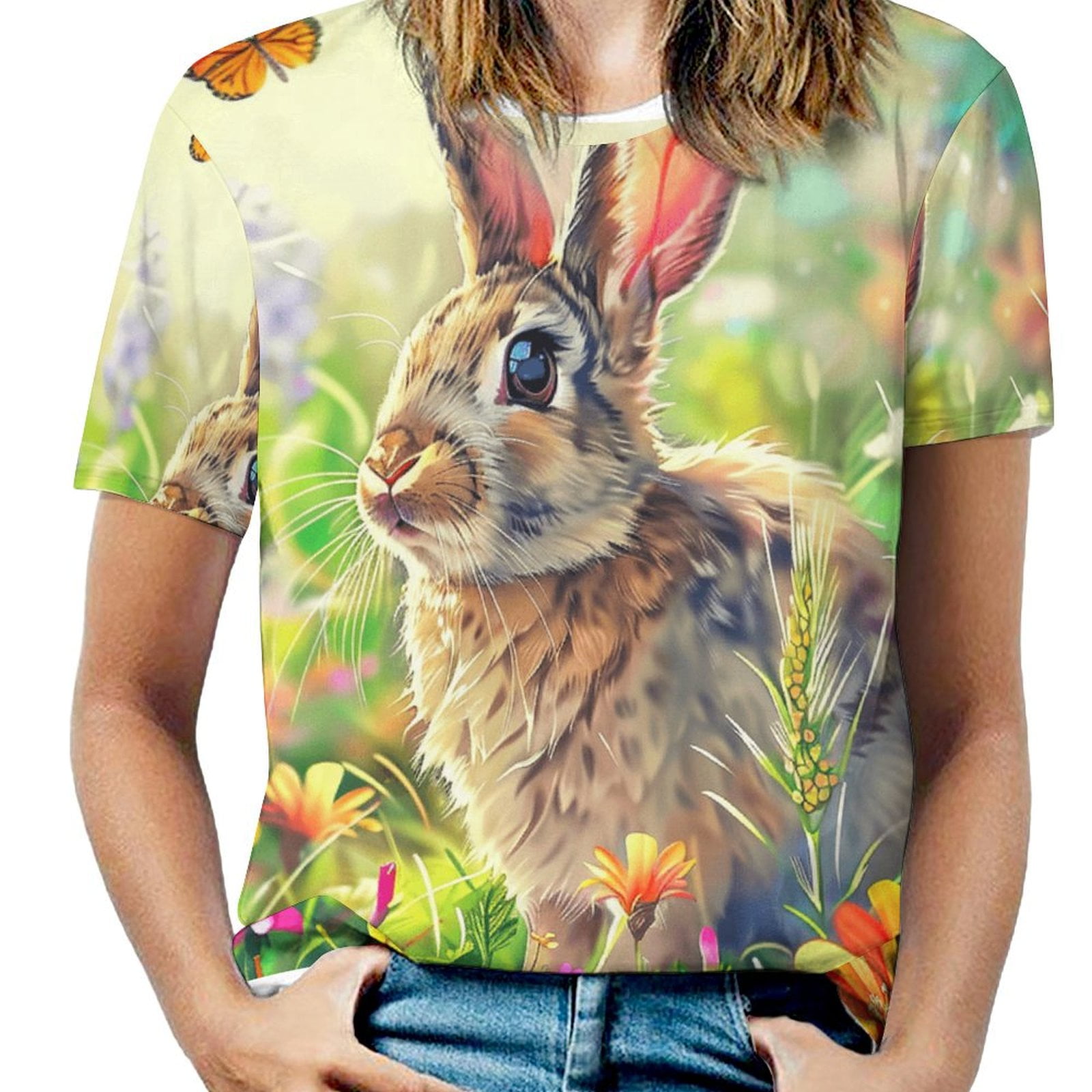 Easter Bunnies Rabbits Women's Short Sleeve T-Shirt Crew Neck Casual ...
