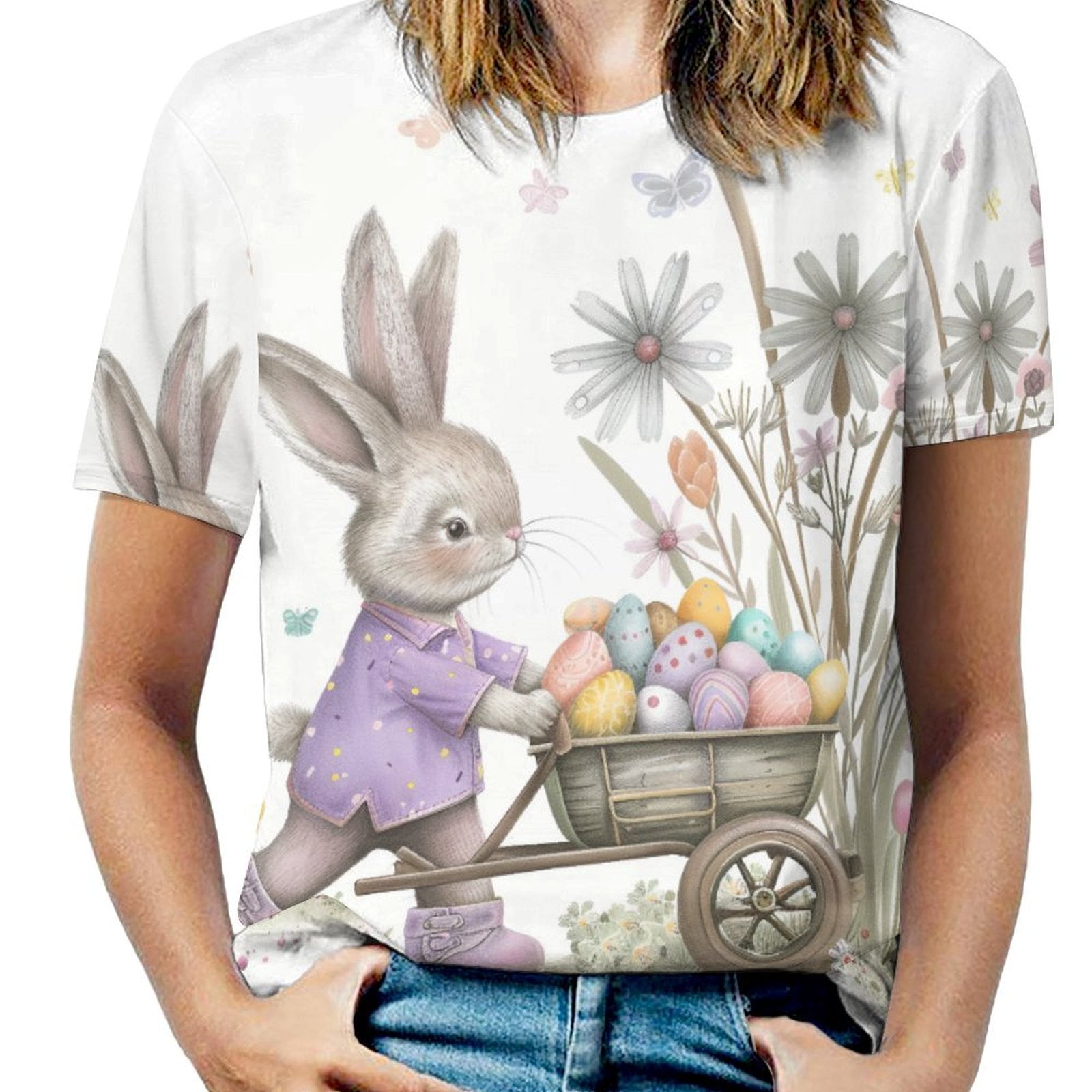 Easter Bunnies Rabbits Women's T-Shirt Short Sleeve T Shirts Tops Tee ...