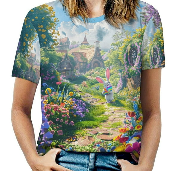 Easter Bunnies Rabbits Women's T-Shirt Short Sleeve T Shirts Tops Tee ...