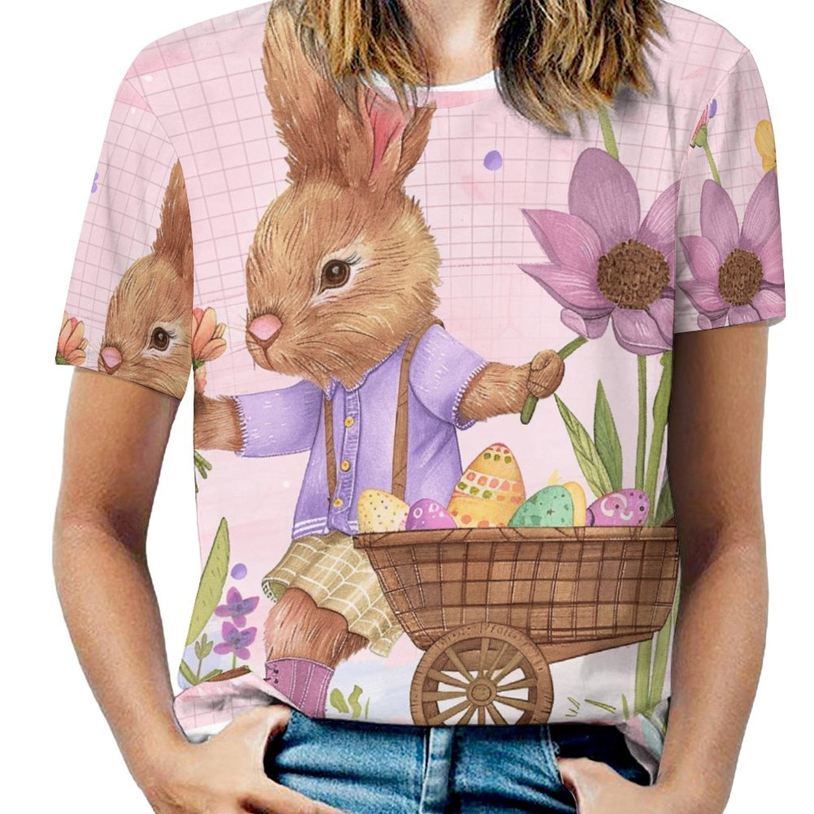 Easter Bunnies Rabbits Women's T-Shirt Short Sleeve T Shirts Tops Tee ...