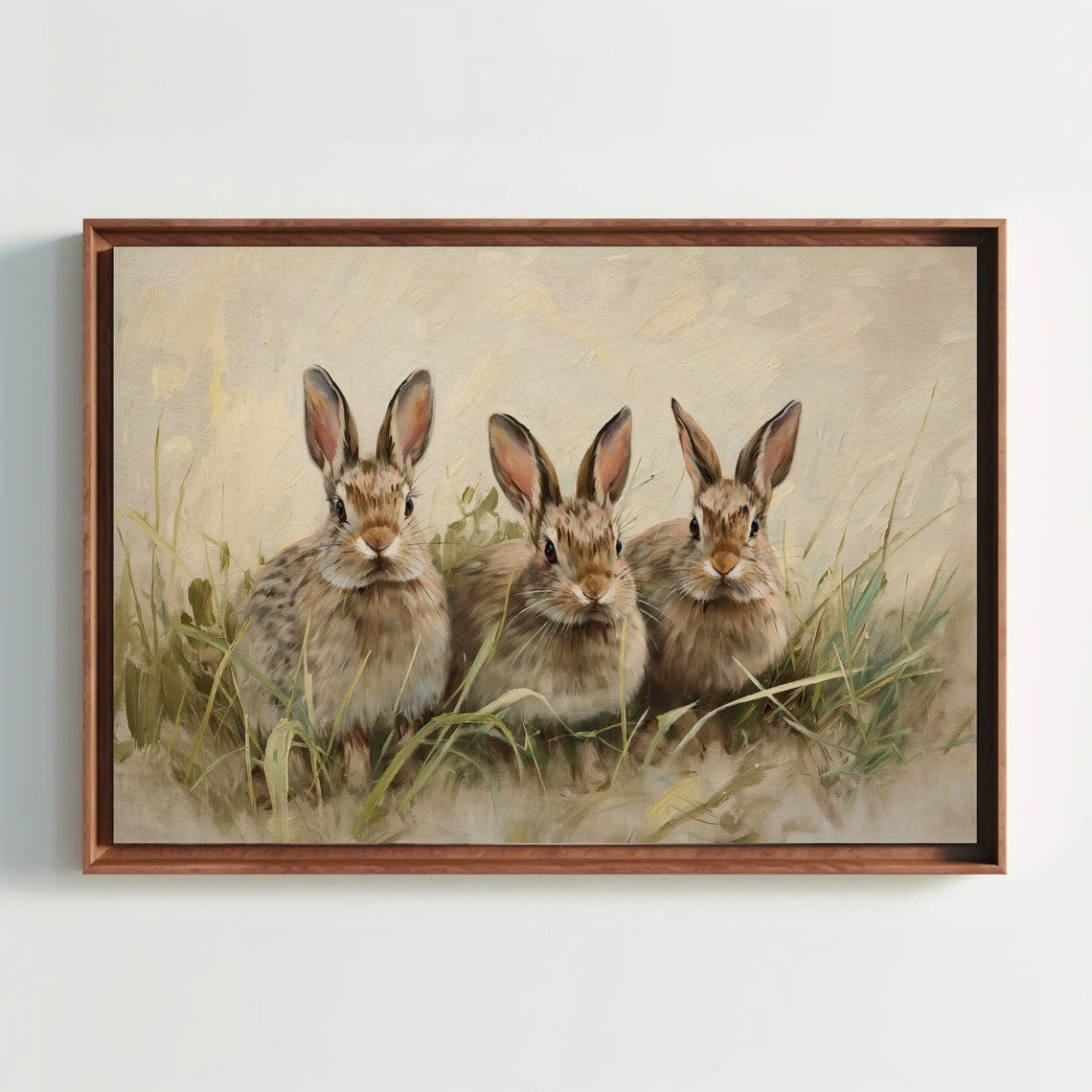 Easter Bunnies Vintage Oil Painting, Framed Print, Spring Farmhouse ...