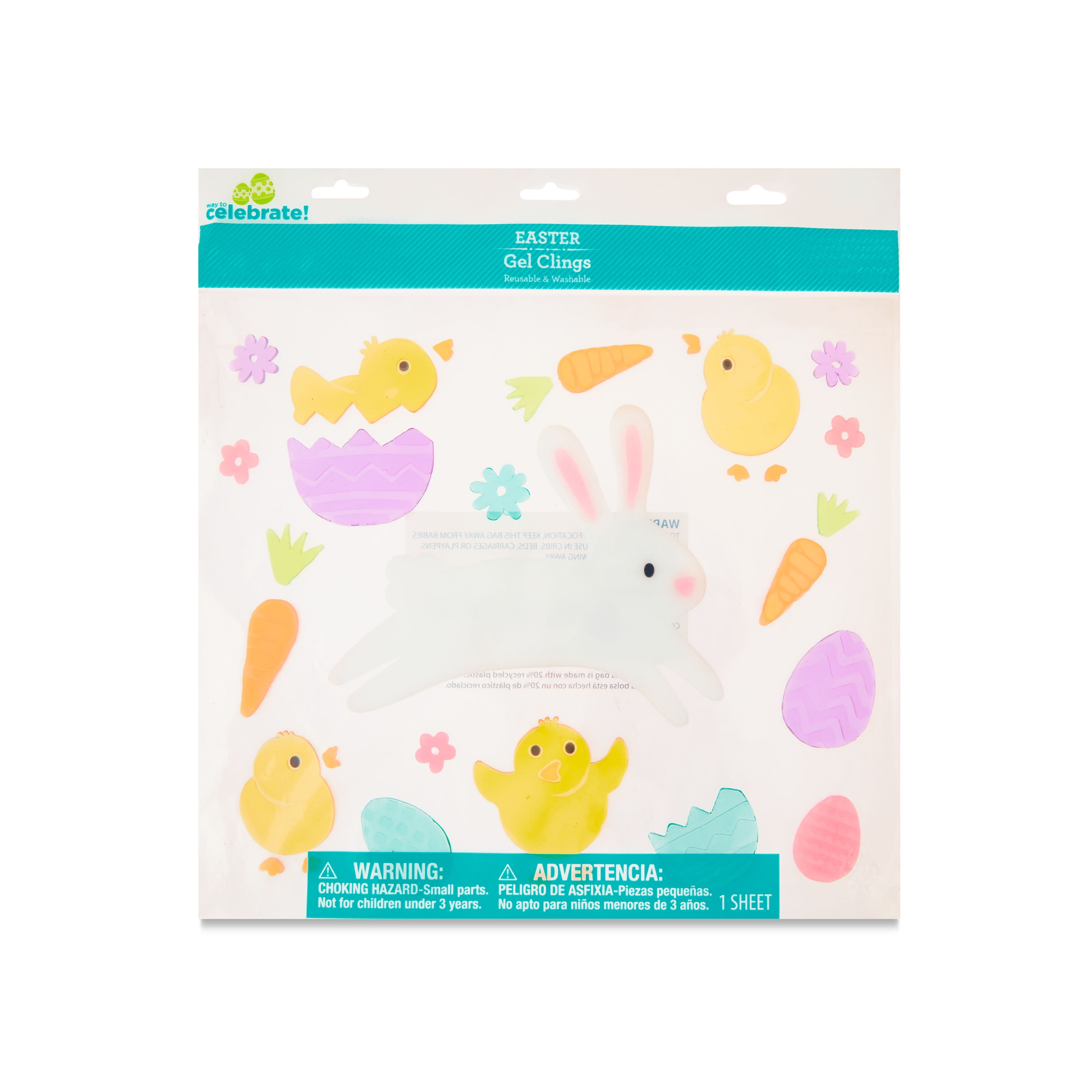 Easter Bunnies and Chicks Gel Window Clings, 11.5 in x 12 in, by Way To ...