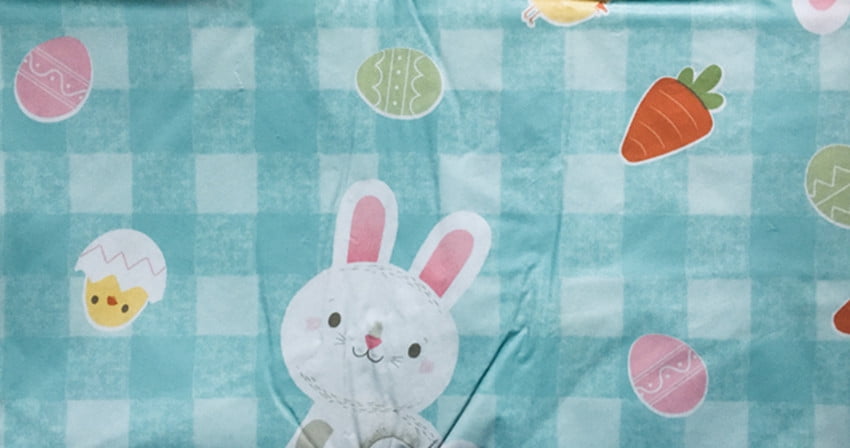 Easter Bunnies on Teal Checks PEVA Vinyl Flannel Backed Tablecloth ...