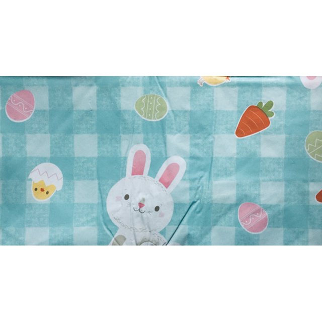 Easter Bunnies on Teal Checks PEVA Vinyl Flannel Backed Tablecloth ...