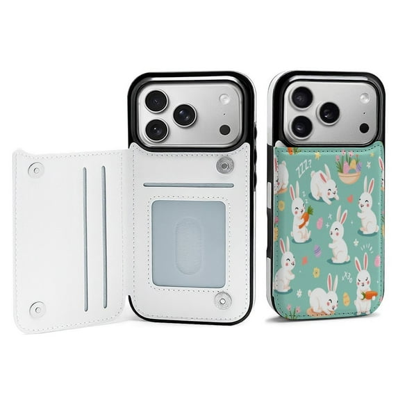 Easter Bunnies with Colorful Eggs Leather Wallet Case for iPhone 17 Pro ...