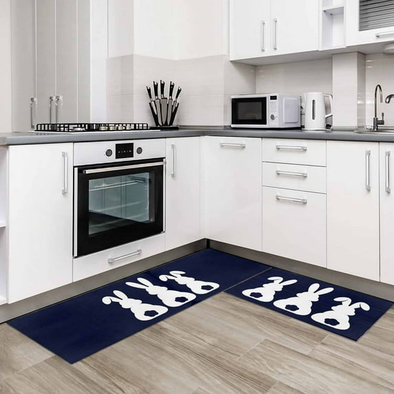 Easter Bunny 2 Pieces Non-Slip Kitchen Mat Set Cute Rabbit Family ...