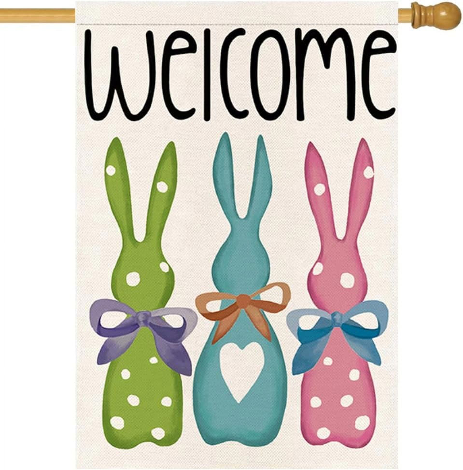 Easter Bunny 28x40 Double Sided for Outside Welcome Rabbit with Bow ...