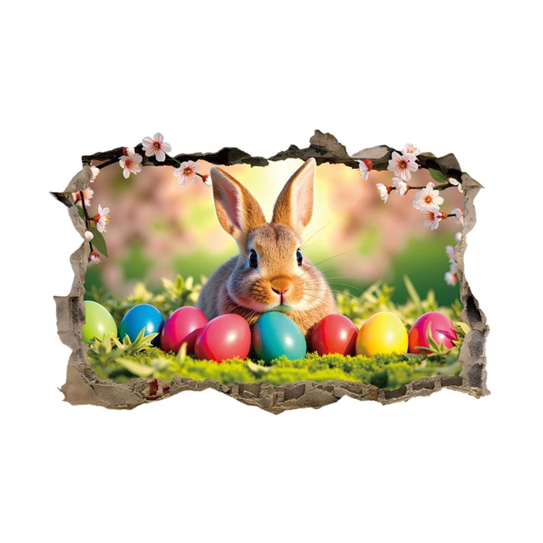 Easter Bunny 3D Breakthrough Wall Stickers PVC Reusable Decorative ...
