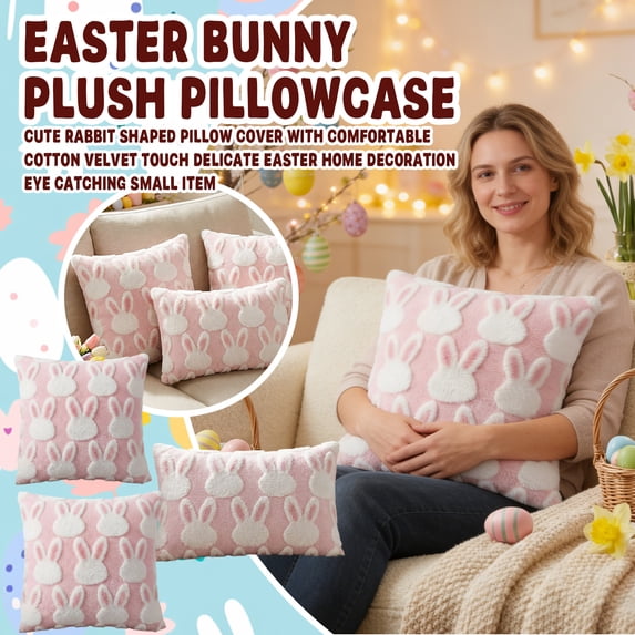 Easter Bunny 3D Embroidered Tufted Pillow Cover, Removable Washable ...