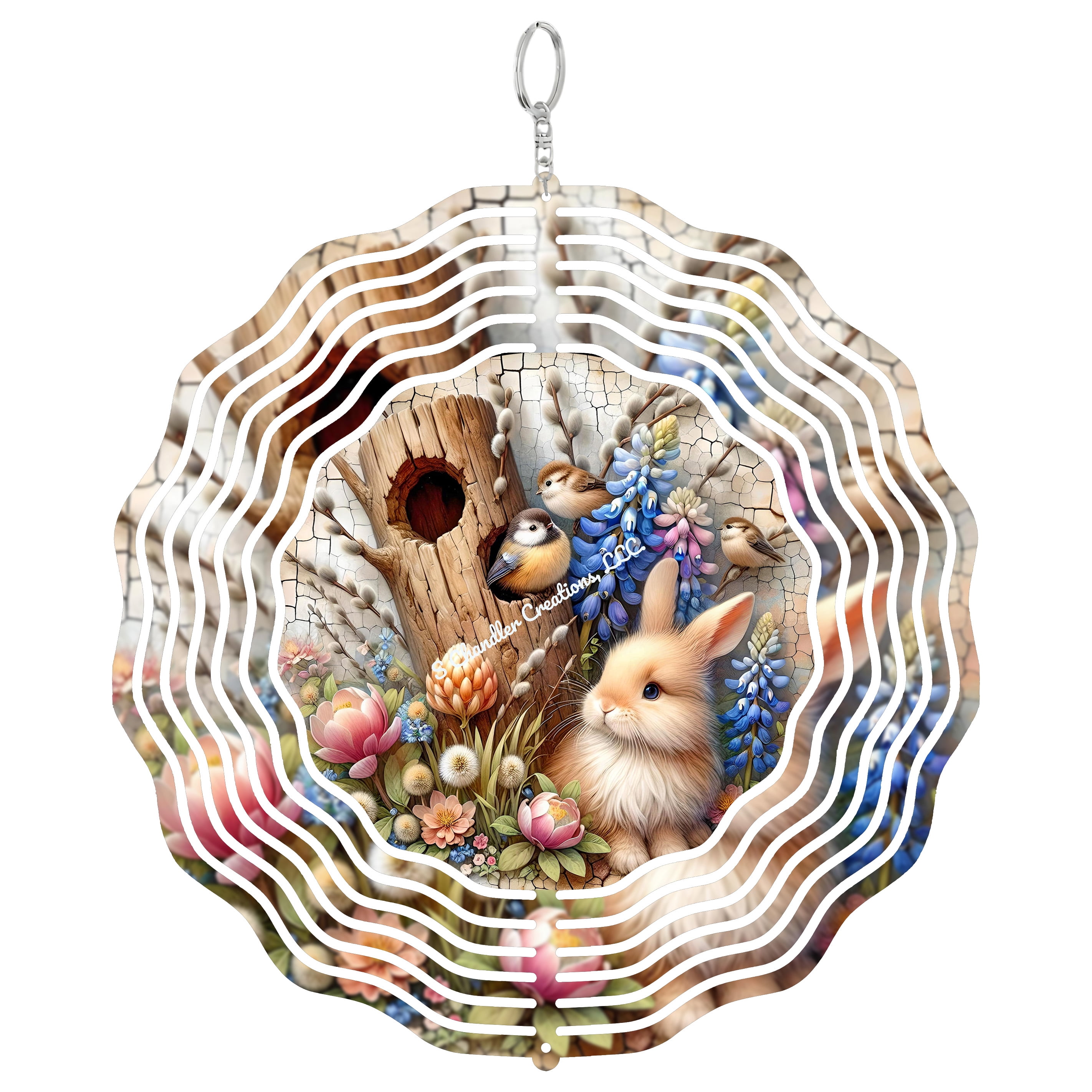 Easter Bunny And Birds 3D Wind Spinner, Stainless Steel Hanging Decor ...