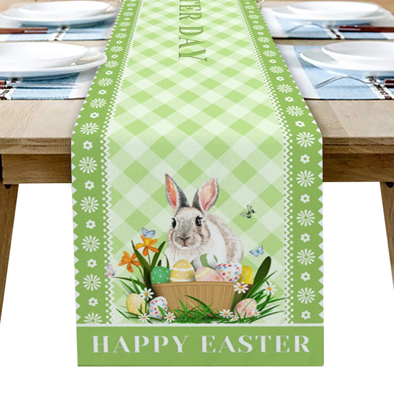 Easter Bunny And Egg Plaid Table Runner Wedding Table Decoration Home ...