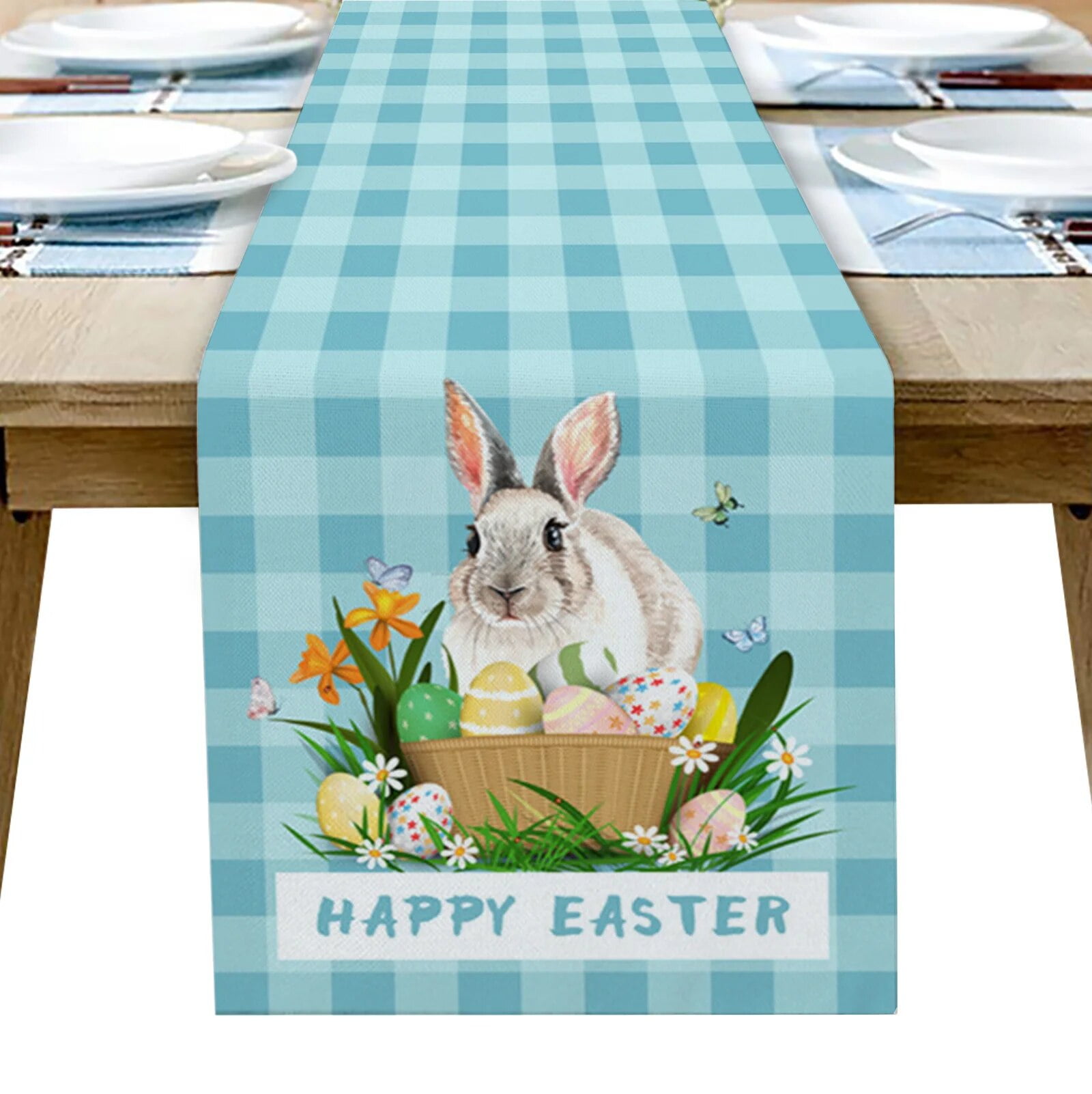 Easter Bunny And Egg Plaid Table Runner Wedding Table Decoration Home ...