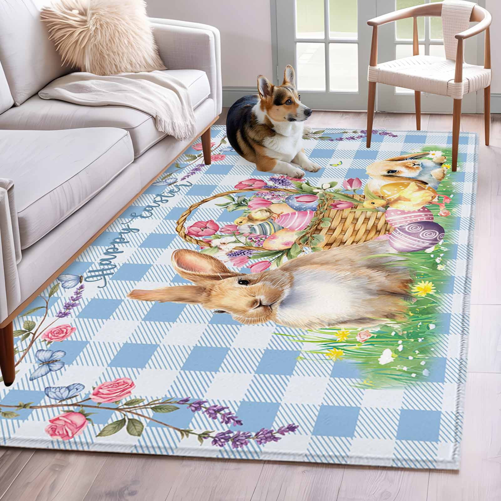 Easter Bunny Area Rug 3x5 Washable Rug Non Slip Spring Easter Eggs ...