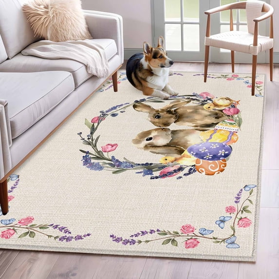 Easter Bunny Area Rug 4x6 Washable Rug Non Slip Spring Easter Eggs ...