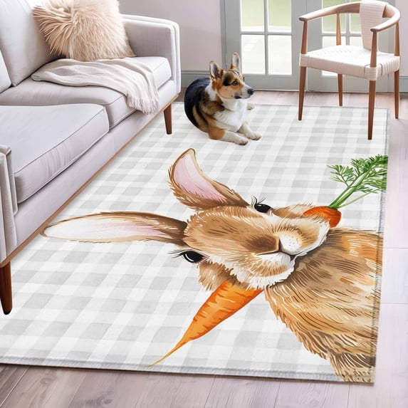 Easter Bunny Area Rug 4x6 Washable Rug Non Slip Spring Rabbits Carrots ...