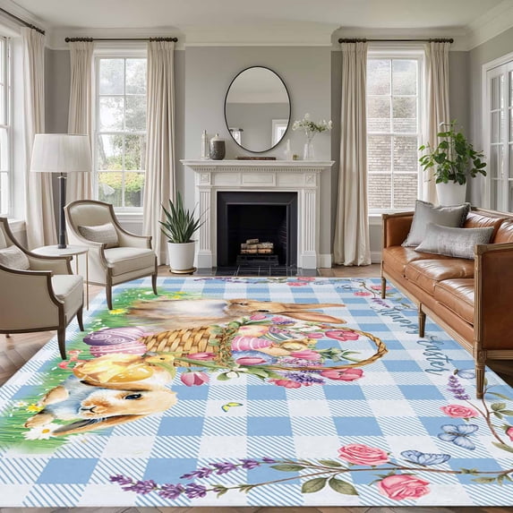 Easter Bunny Area Rug 6x9 Washable Rug Non Slip Spring Easter Eggs ...
