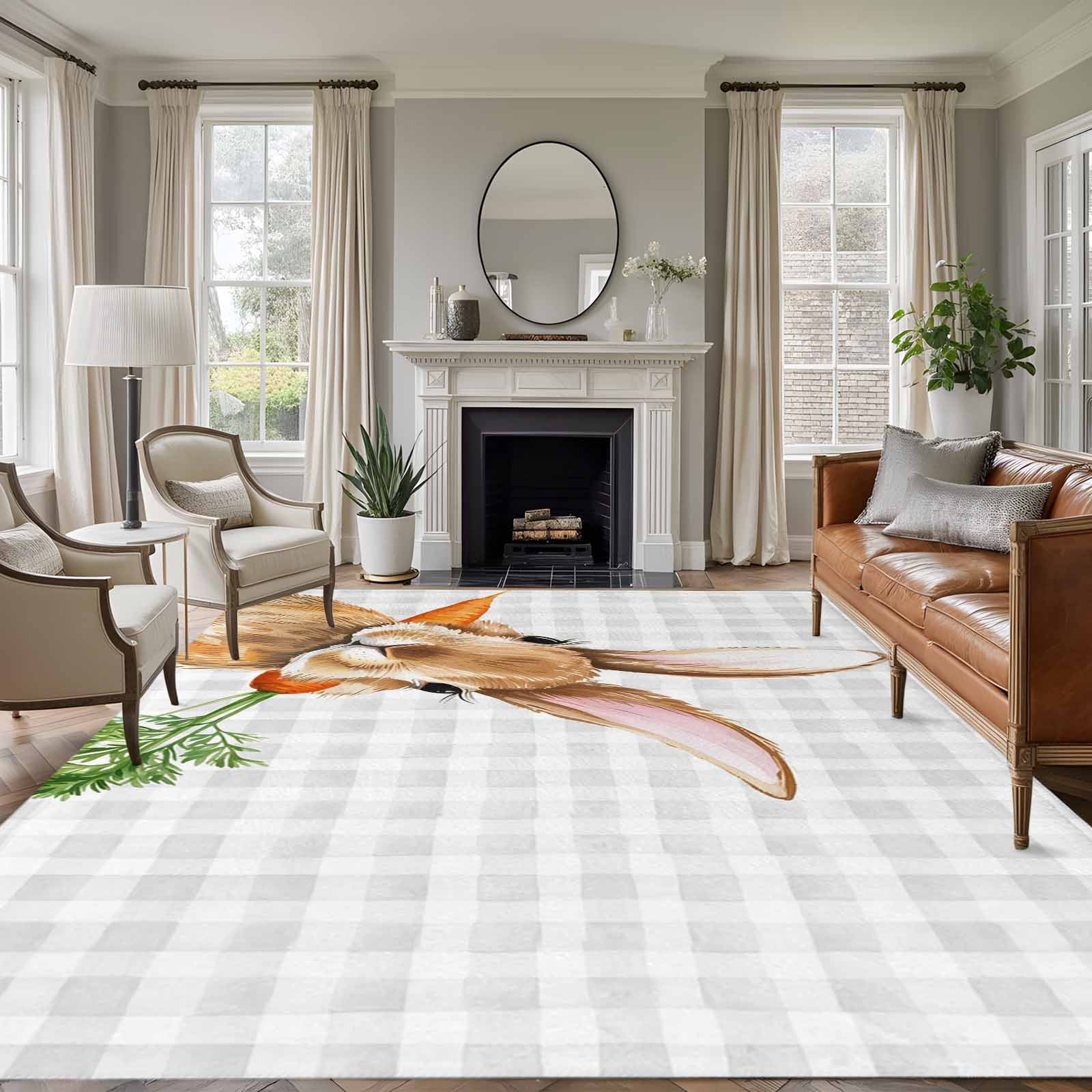 Easter Bunny Area Rug 8x10 Washable Rug Non Slip Spring Rabbits Carrots ...