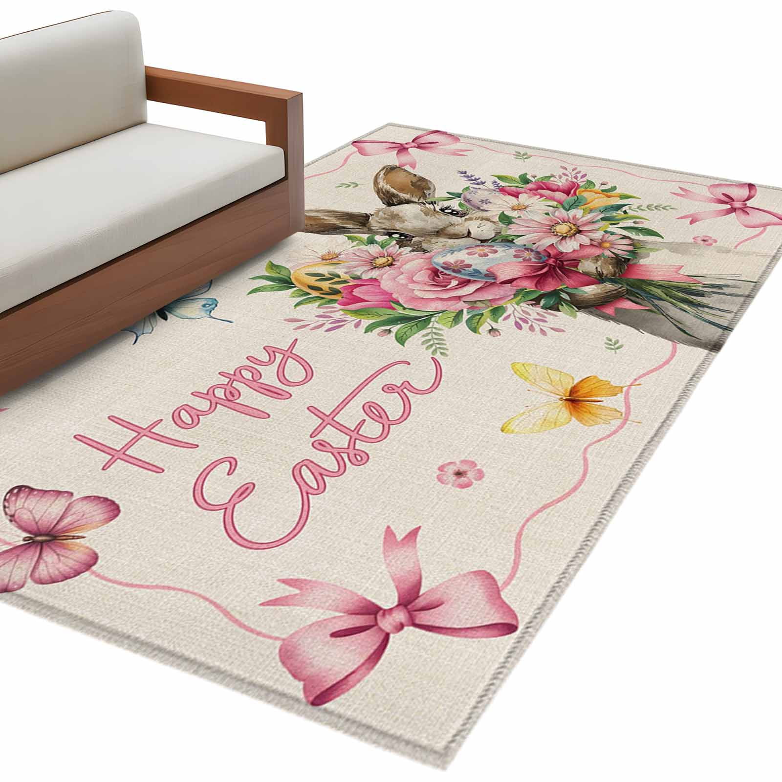 Easter Bunny Area Rugs Collection 3'x5', Cute Rabbits Spring Daisy ...
