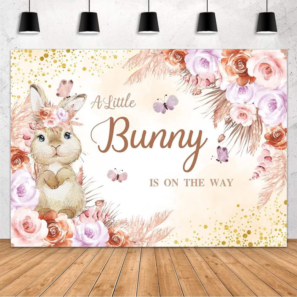 Easter Bunny Baby Shower Backdrop for Girl A Little Bunny is on The Way ...