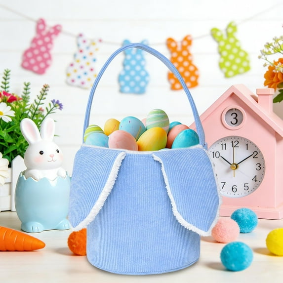 Easter Bunny Basket - Corduroy Handled Storage, Festive Holiday Decor ...
