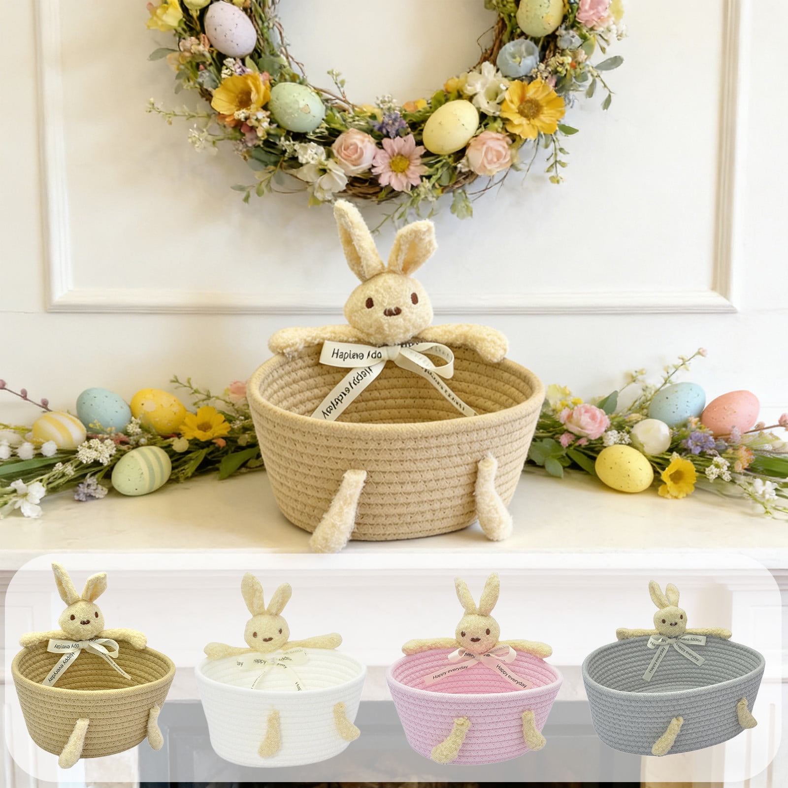 Easter Bunny Basket, Handmade Woven Bunny Storage Basket - Desktop ...