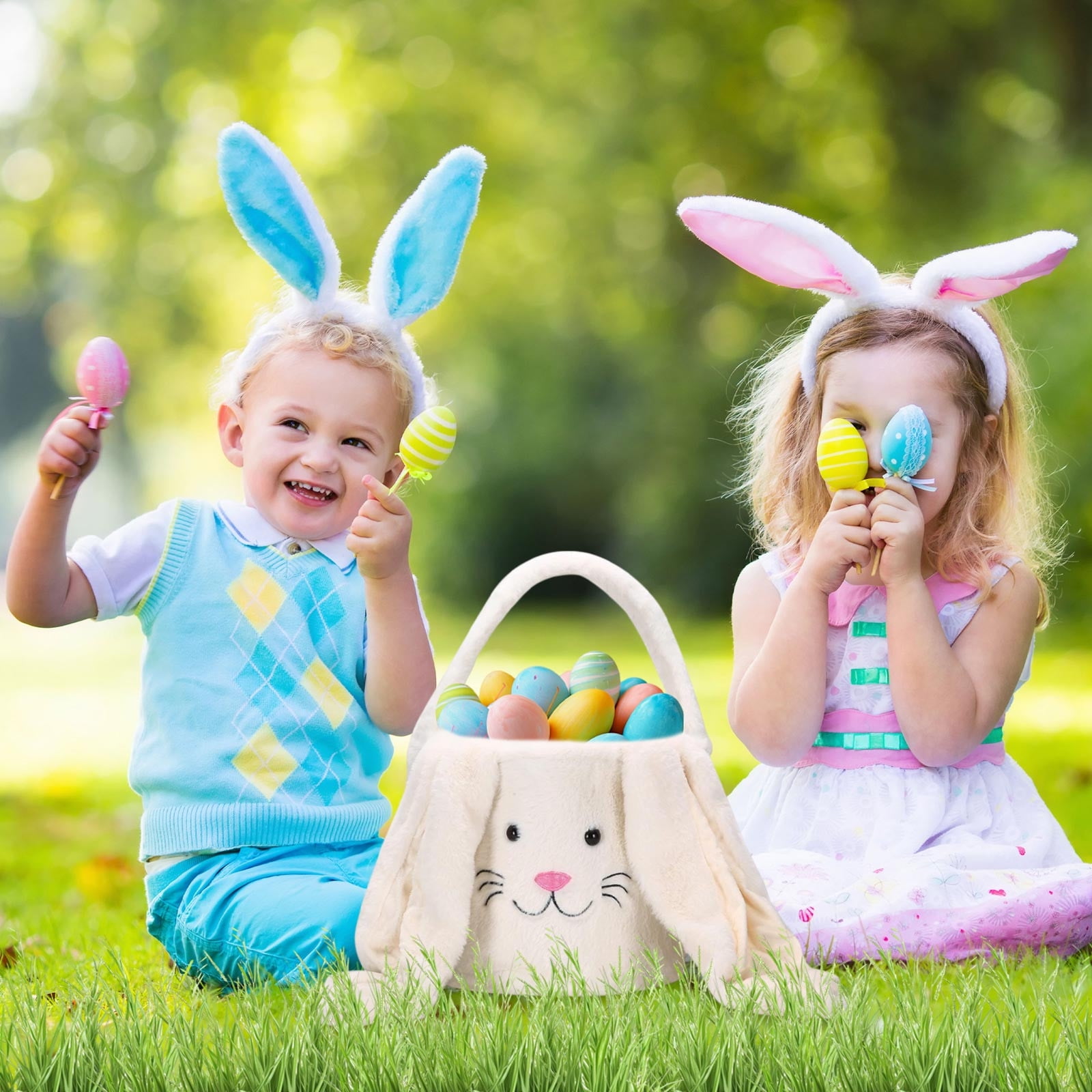 Easter Bunny Basket Plush Rabbit Handbag,Holiday Gift Tote with ...