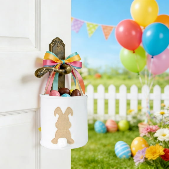 Easter Bunny Basket Rabbit Bucket Canvas Tote Printed Bunny Bag for ...