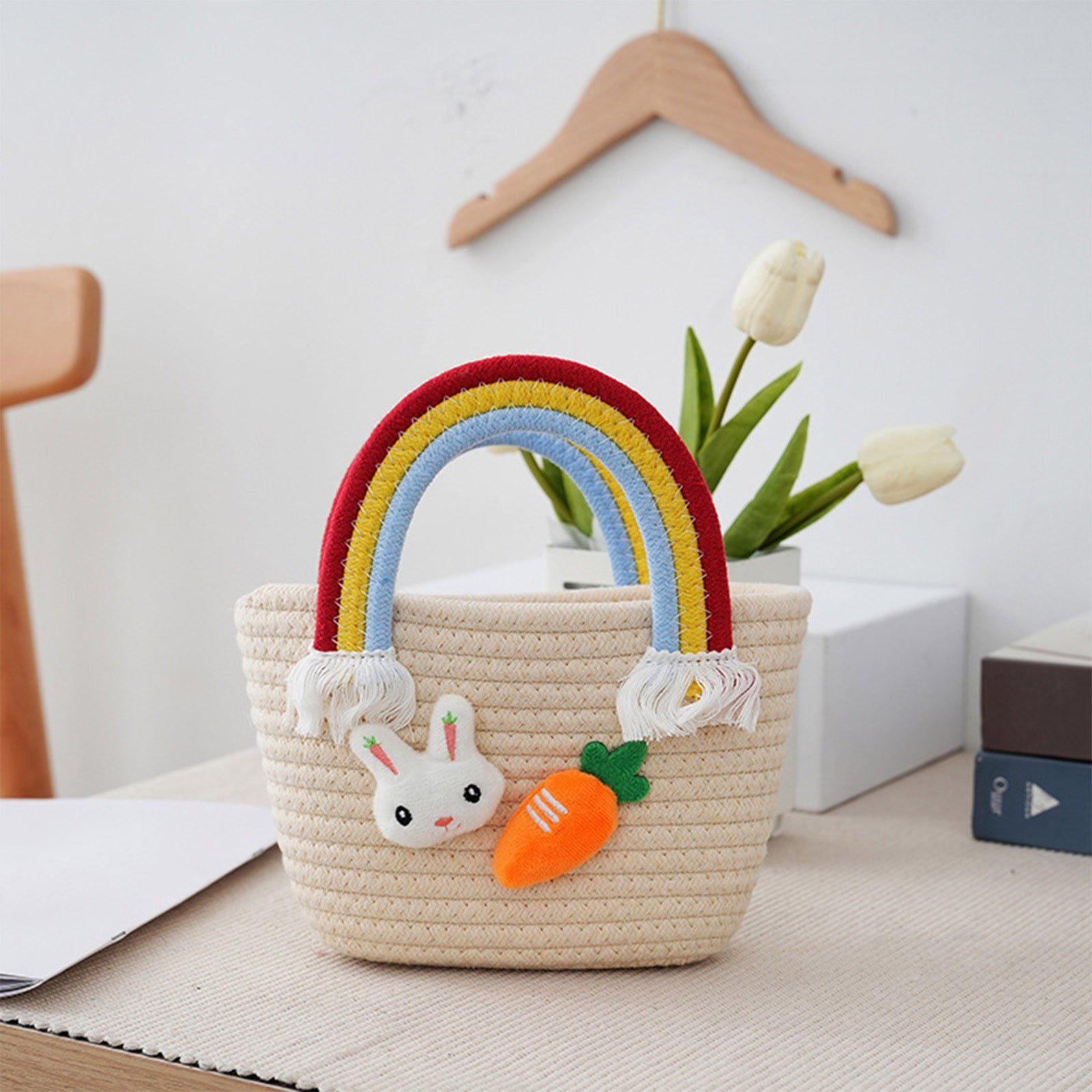 Easter Bunny Basket, Woven Easter Snack Organizer Basket - Holiday Tote ...