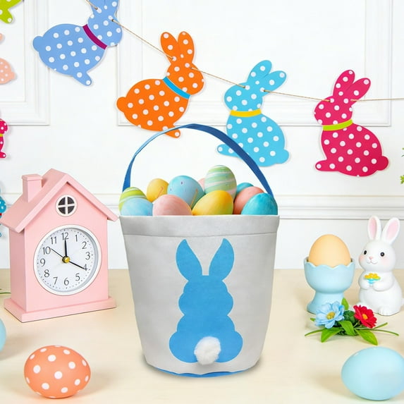 Easter Bunny Baskets,Easter Basket Bags with Handles, Canvas Rabbit ...