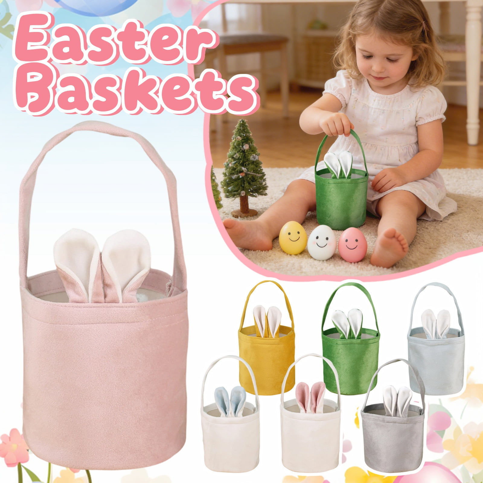 Easter Bunny Baskets, Rabbit Handbag with Fluffy Ears for Easter Egg ...