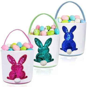 CHERISHGARD 2 Pack Easter Cute Bunny Baskets for Kids Egg Hunt，Basktes ...