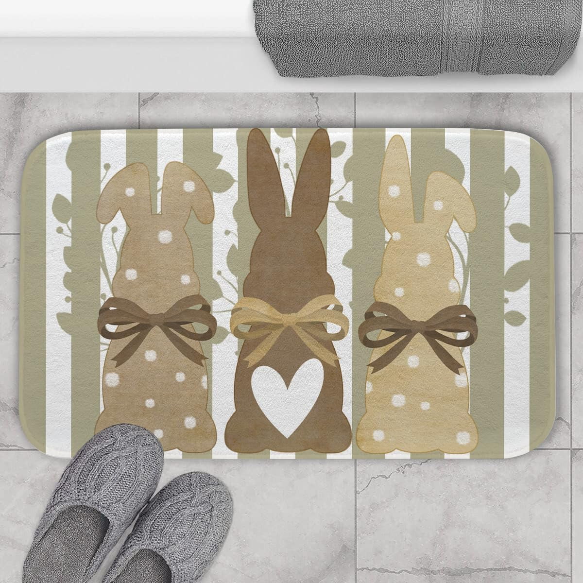 Easter Bunny Bath Mat Cute Rabbit Bow Polka Dots Stripes Spring ...