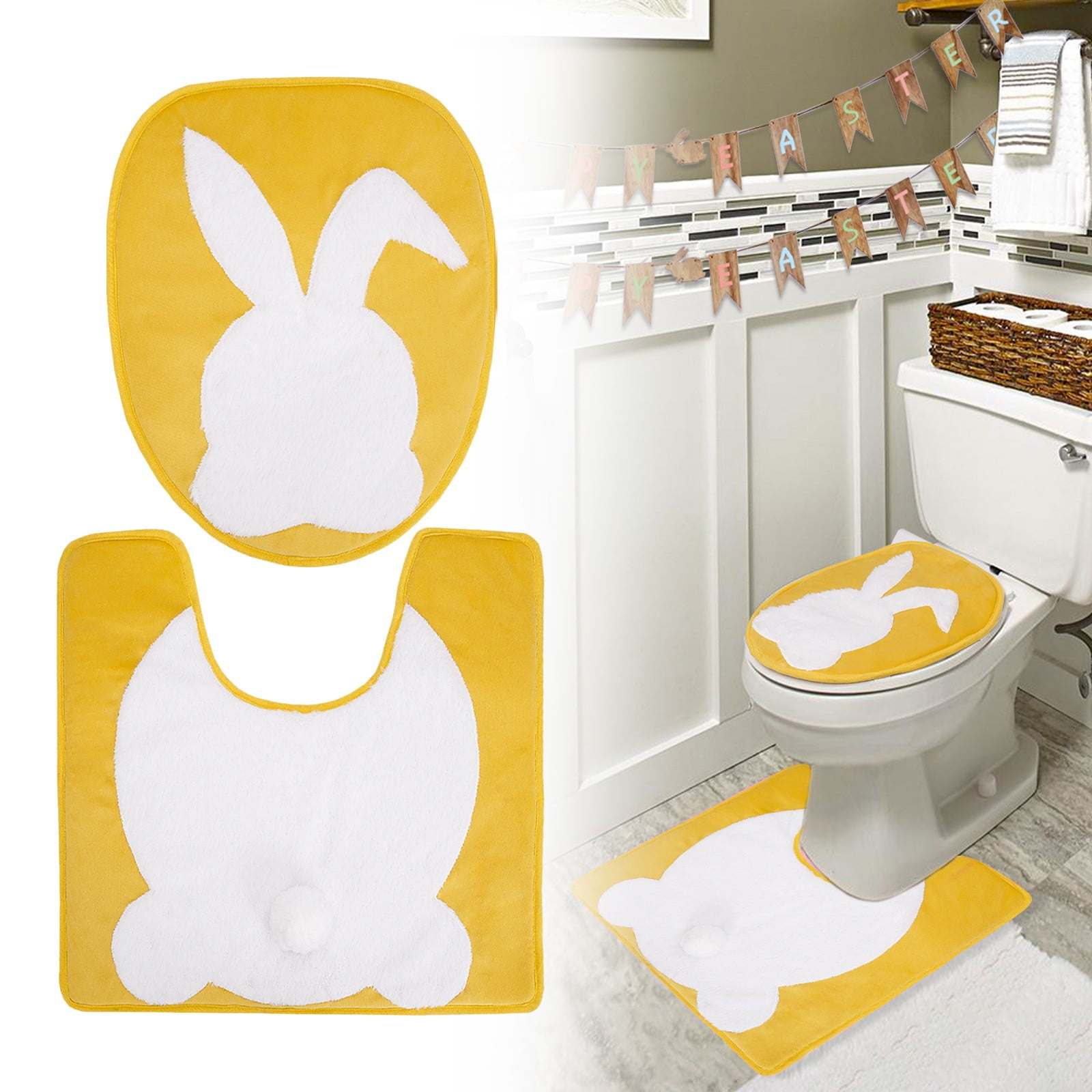 Easter Bunny Bathroom Rugs Sets with Toilet Lid Cover Non Slip Extra ...